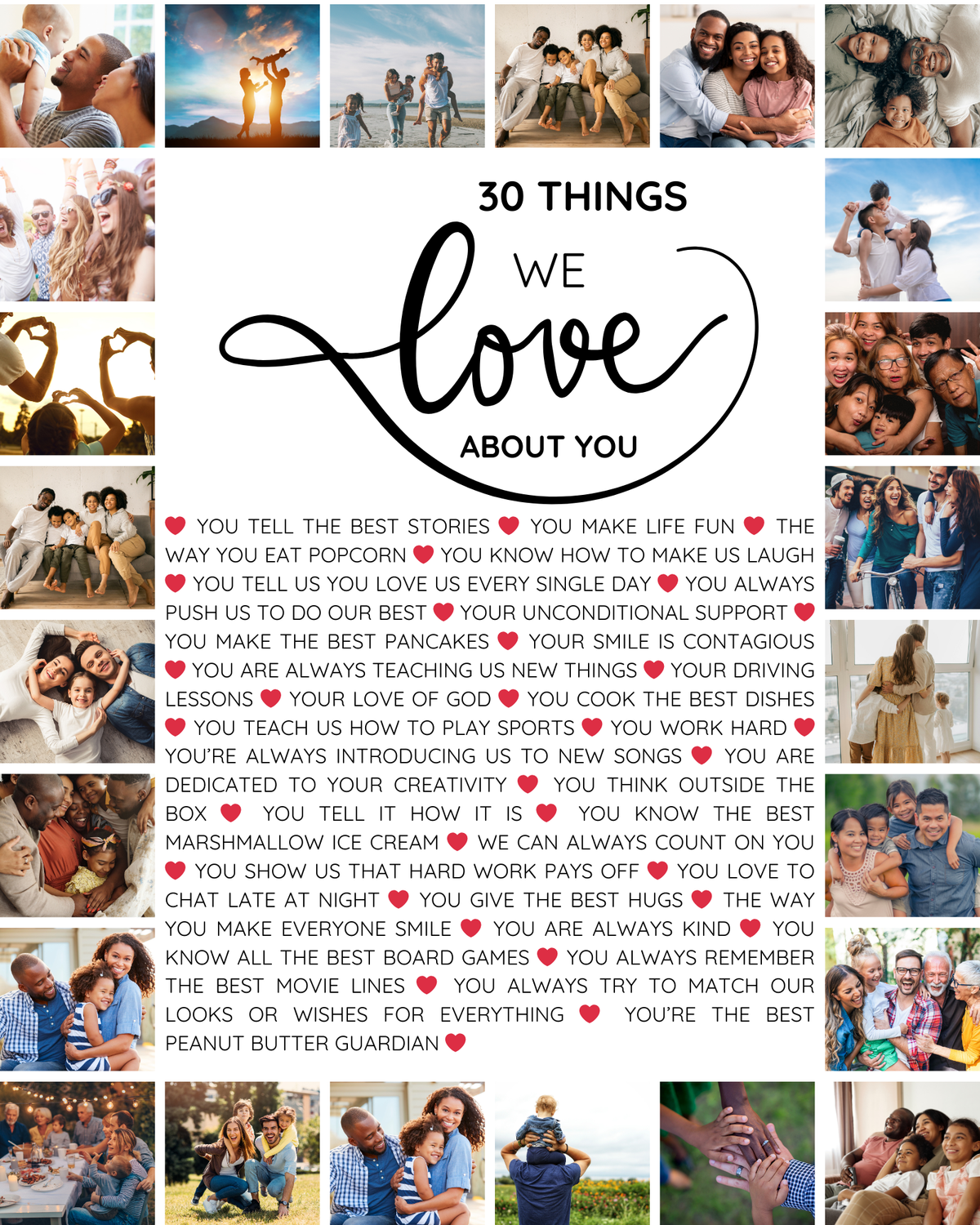 30 Things We Love About You – 30th Birthday Canva Wall Art Template ...