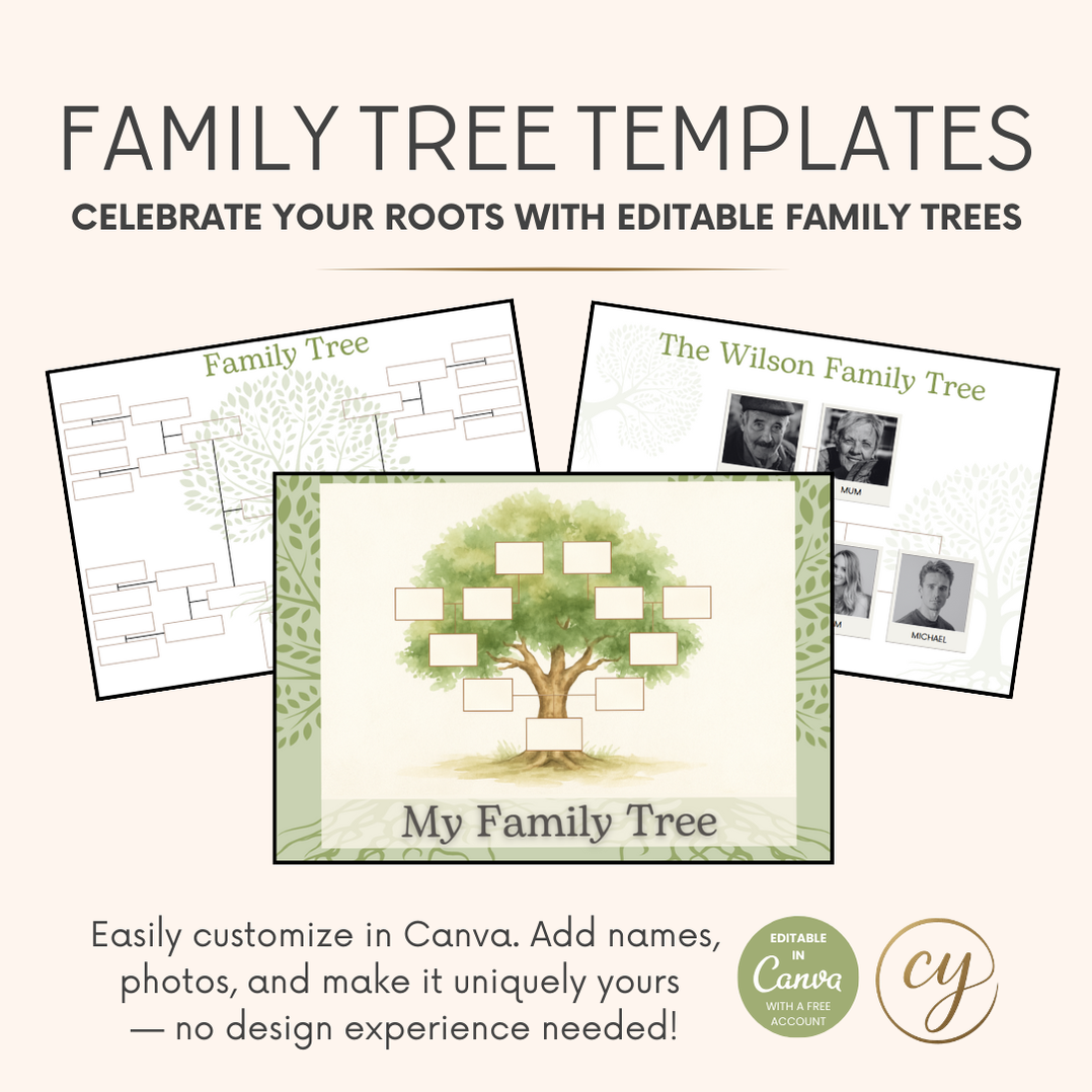 Editable Family Tree Template | 7 Printable Canva Pages — CYDesignStudio