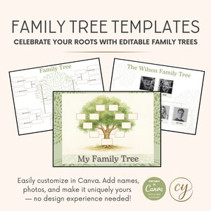 Editable Family Tree Template | 7 Printable Canva Pages — CYDesignStudio