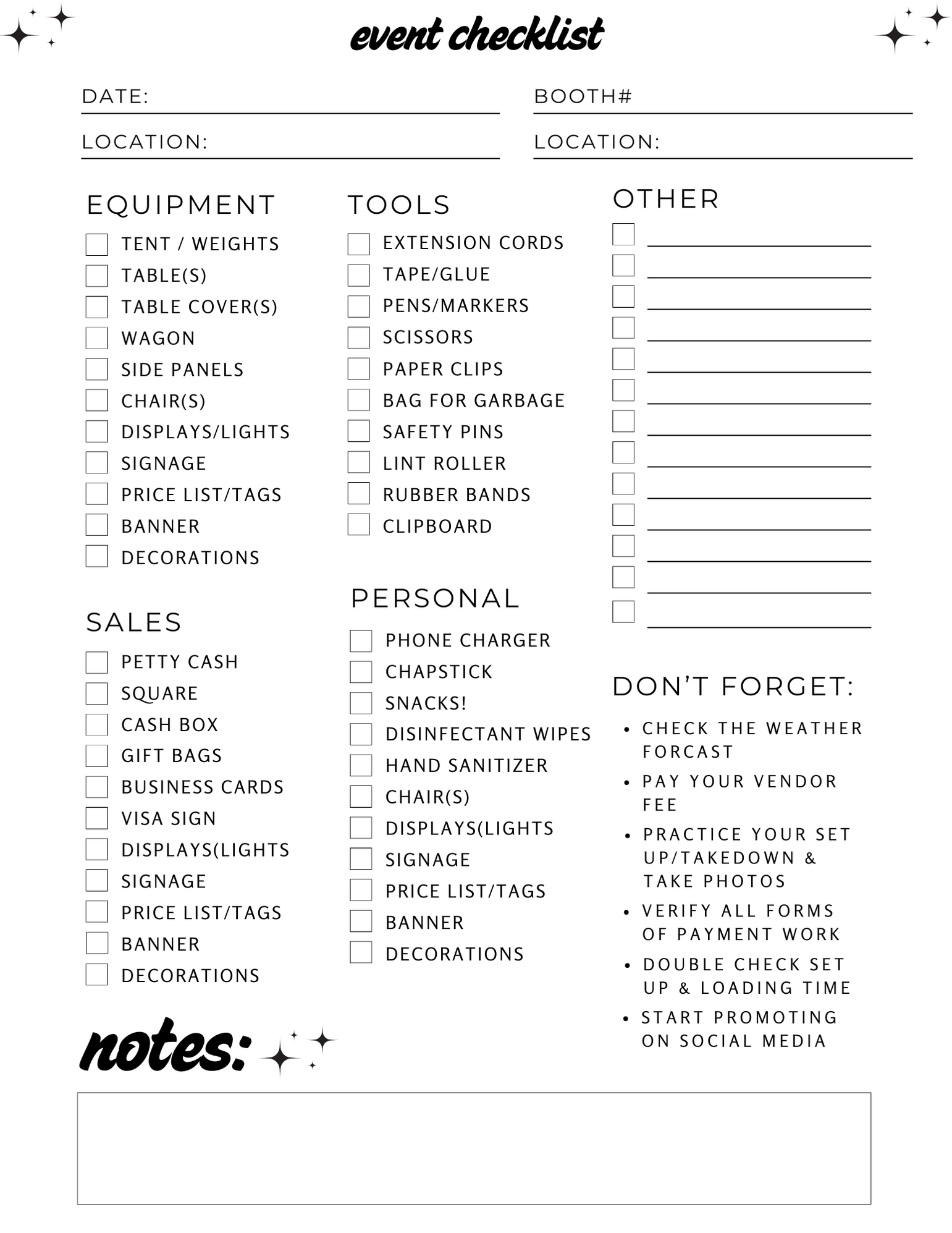 Festival & Pop-Up Event Checklist – Canva Editable Template ...
