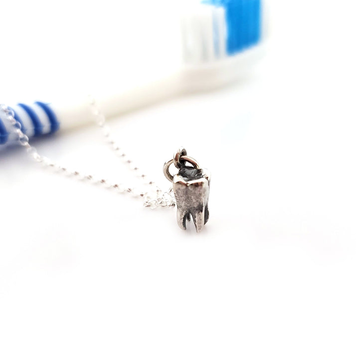 Tiny Tooth Molar Charm Necklace - Sterling Silver Necklace — CYDesignStudio