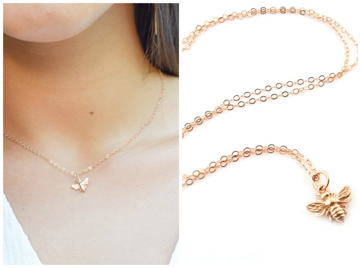 Bumblebee Charm Rose Gold Necklace - Honeybee Jewelry - Gift for Her ...