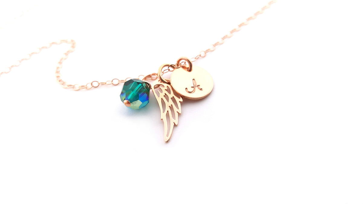Rose Gold Personalized Angel Wing Necklace - Memorial Jewelry ...