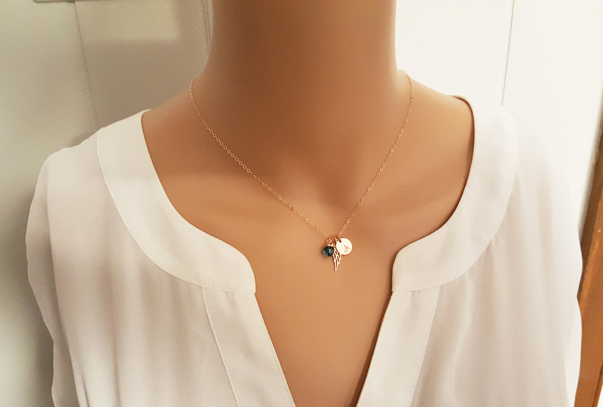 Rose Gold Personalized Angel Wing Necklace - Memorial Jewelry ...