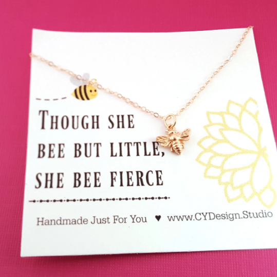 Bumblebee Charm Rose Gold Necklace - Honeybee Jewelry - Gift for Her ...