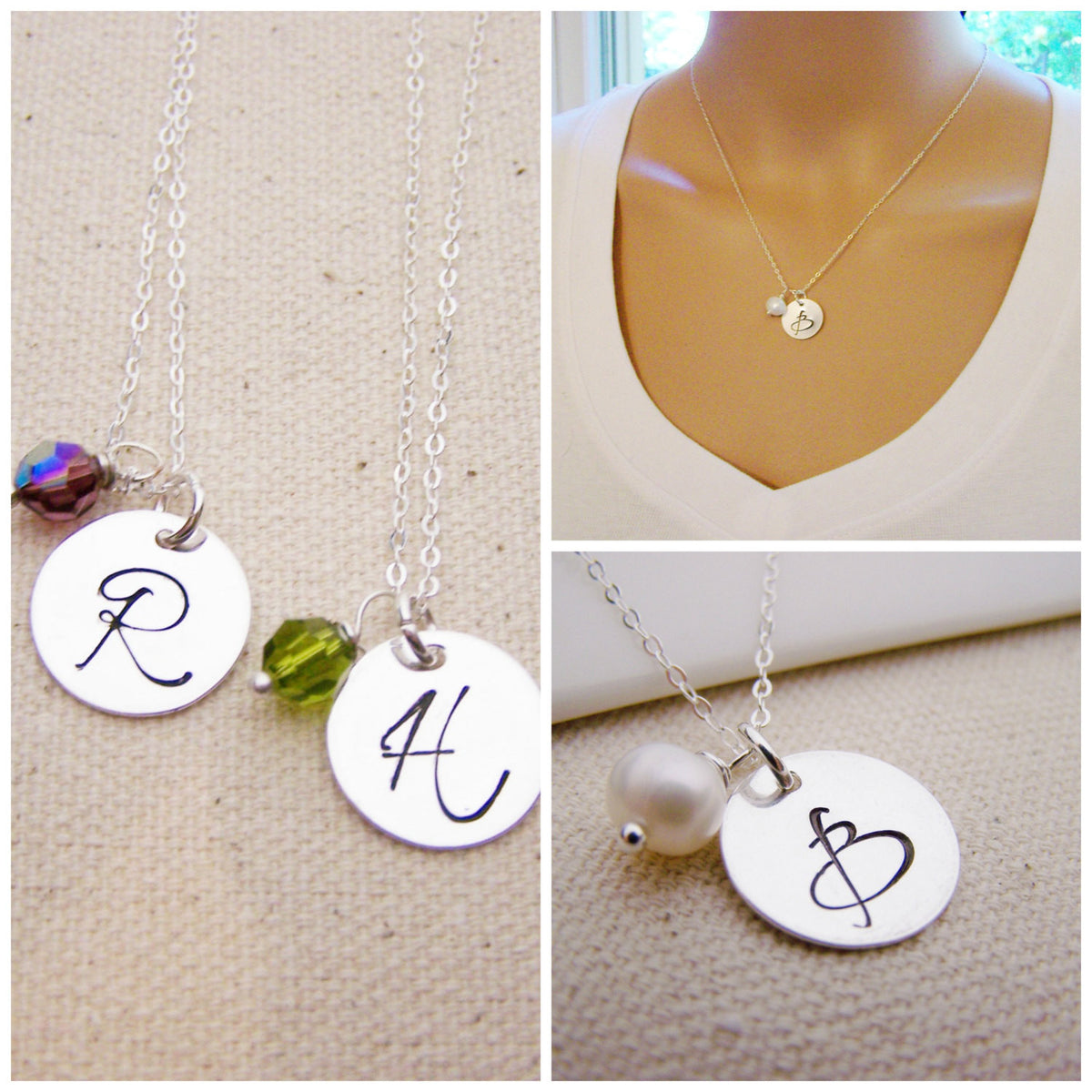 Personalized Necklace - Initial Necklace - Birthstone Necklace - Sterl ...